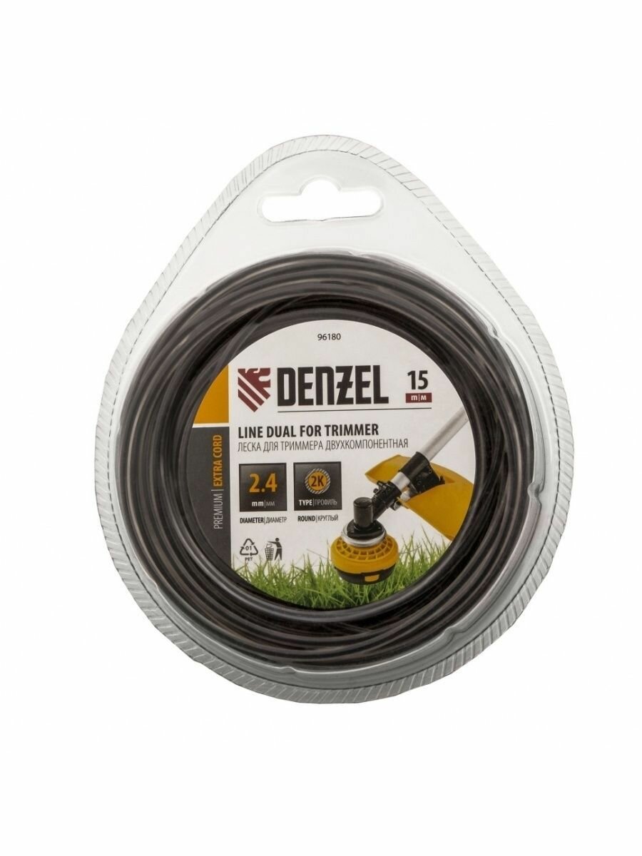 Леска для триммера круг Denzel EXTRA CORD 2.4 мм х 15 м 96180