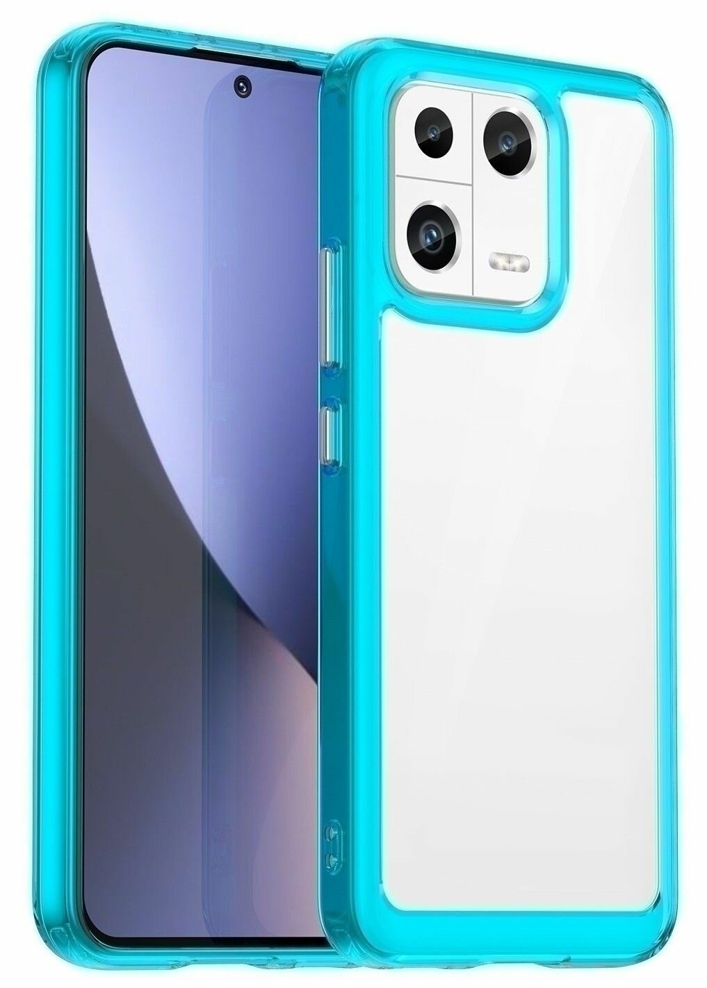 Чехол на Xiaomi 13 пластиковый с силиконовой окантовкой бирюзовый