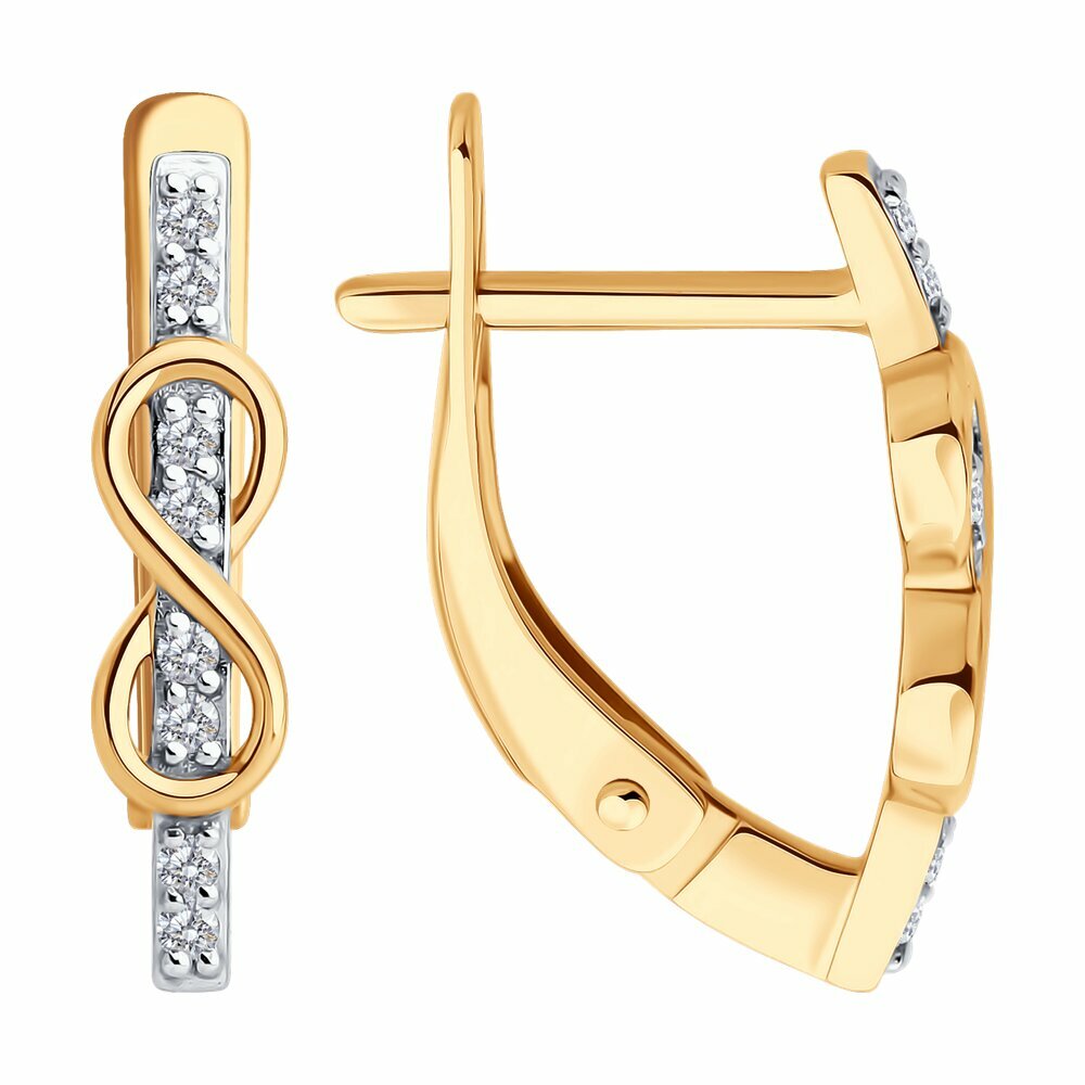Серьги, красное золото, 585 проба, фианит