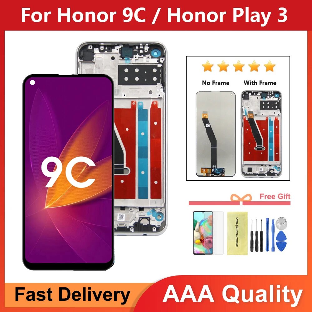 6,39-дюймовый ЖК-дисплей для Honor 9C, дигитайзер сенсорного экрана, сменный Black With Frame