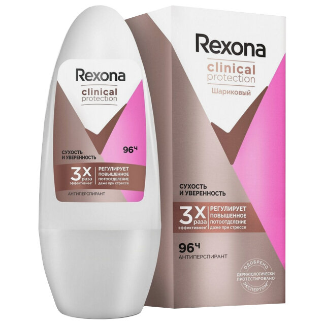 REXONA Clinical Protection Дезодорант роликовый 50 мл для сухости и уверенности