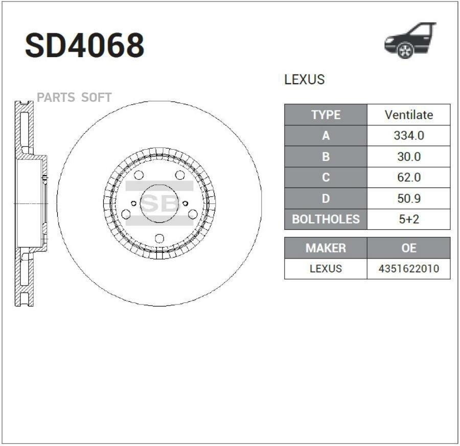 SANGSIN BRAKE SD4068 Диск тормозной передний LEXUS GS (GRS19 UZS19) 05-11 ()