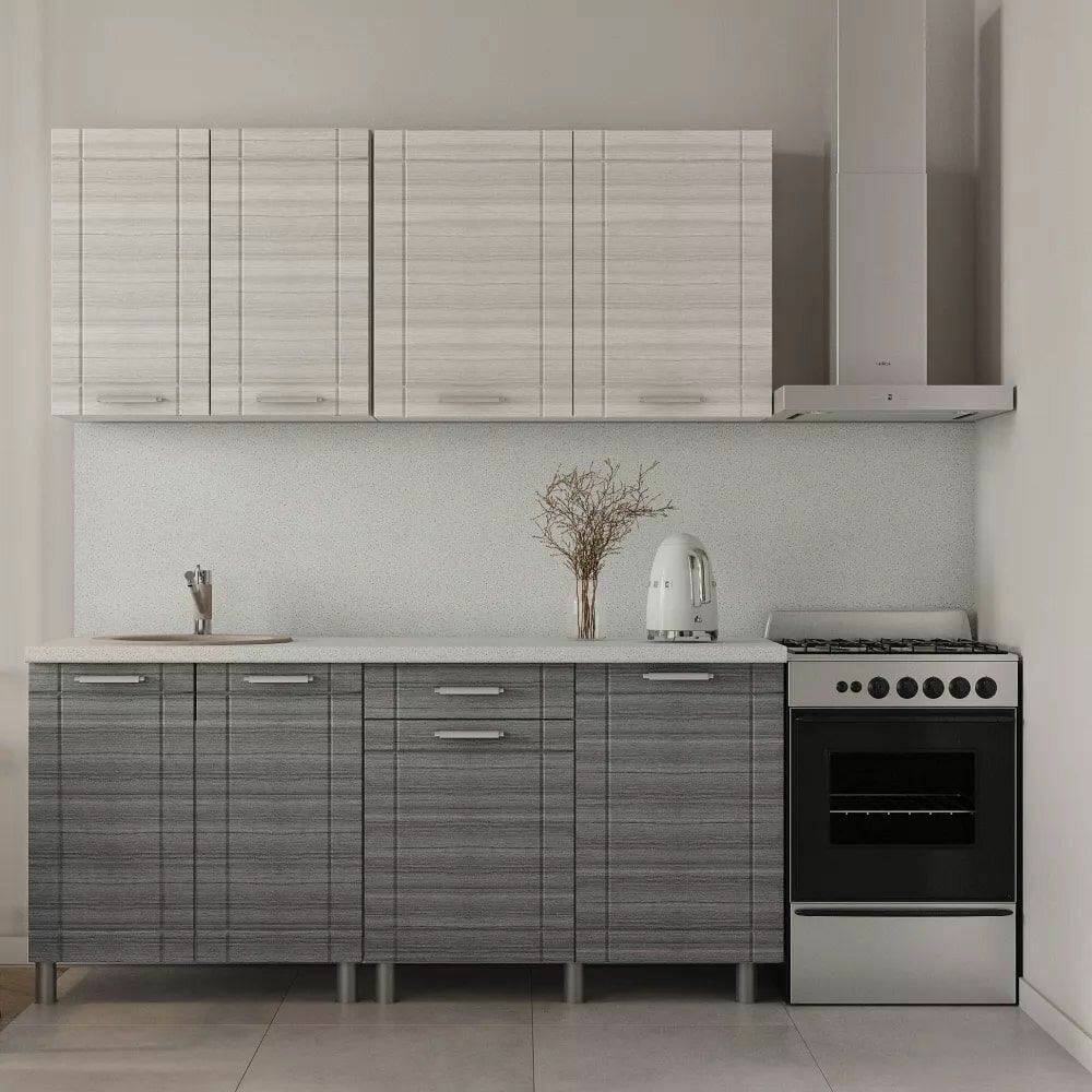 Кухня Бомбей 1.8 м Сандал белый/Сандал серый со столешницей антарес 26 мм 1800х600х2170 тэкс