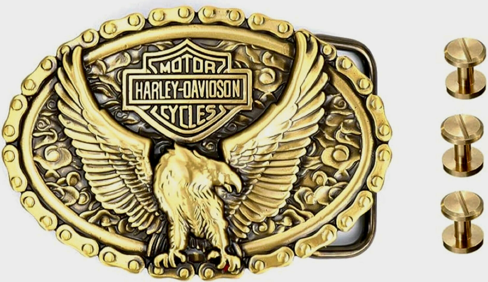Пряжка латунная "HARLEY-DAVIDSON" для ремня 40 мм, с комплектом винтов