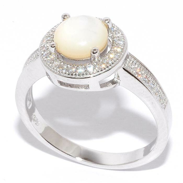 Кольцо, серебро, 925 проба, фианит, перламутр