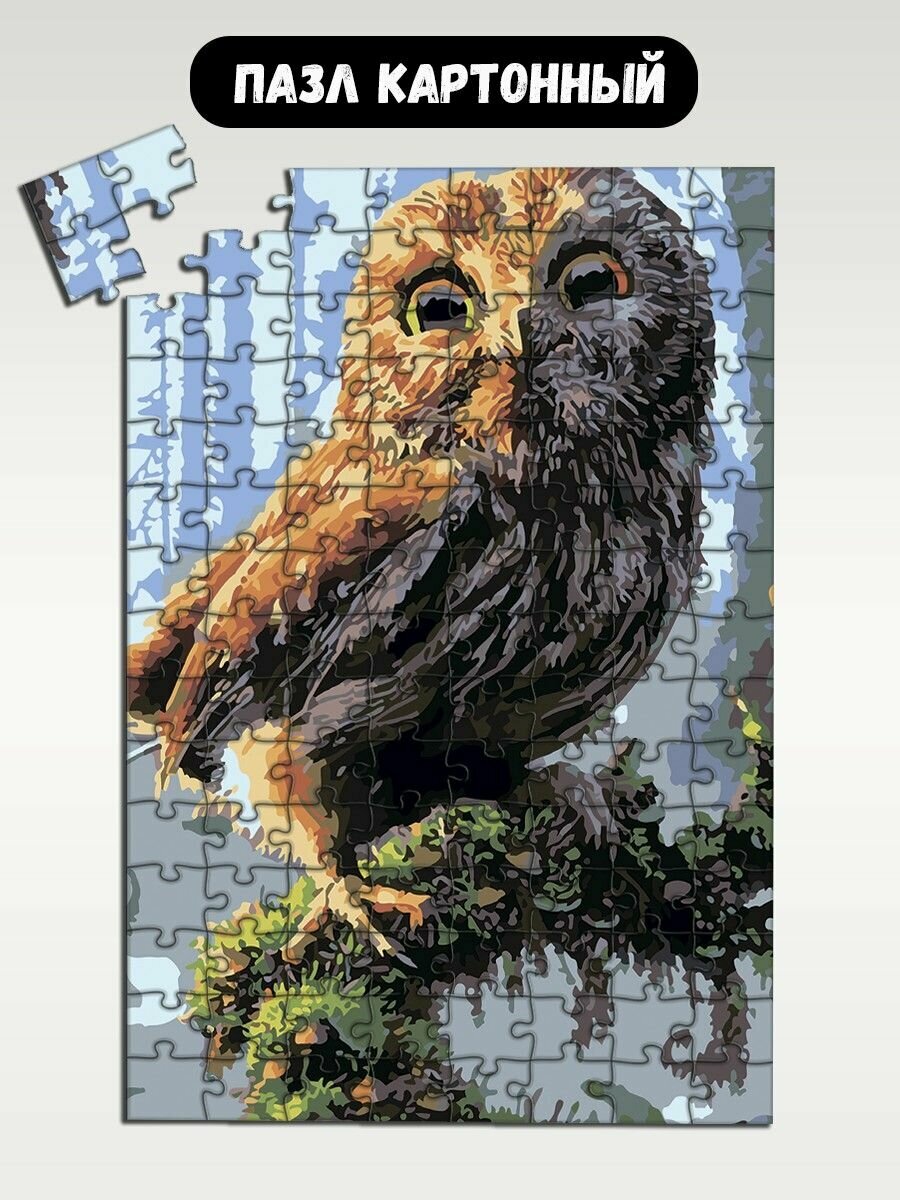Пазл картонный А4: модель Красочная сова на ветке - 1422