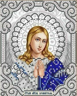 Канва с рисунком Благовест ЖС-5008 Ангел Хранитель (в жемчуге), 14 х 17 см (Бисер в комплект не входит.)