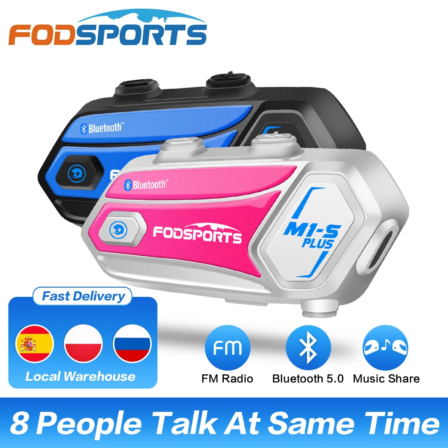 Fodsports 2шт M1-S Plus Шлем Домофон Мотоцикл Bluetooth-гарнитура Домофон Беспроводная связь BT5.0 Домофон Поддержка обмена музыкой и функция FM-радио