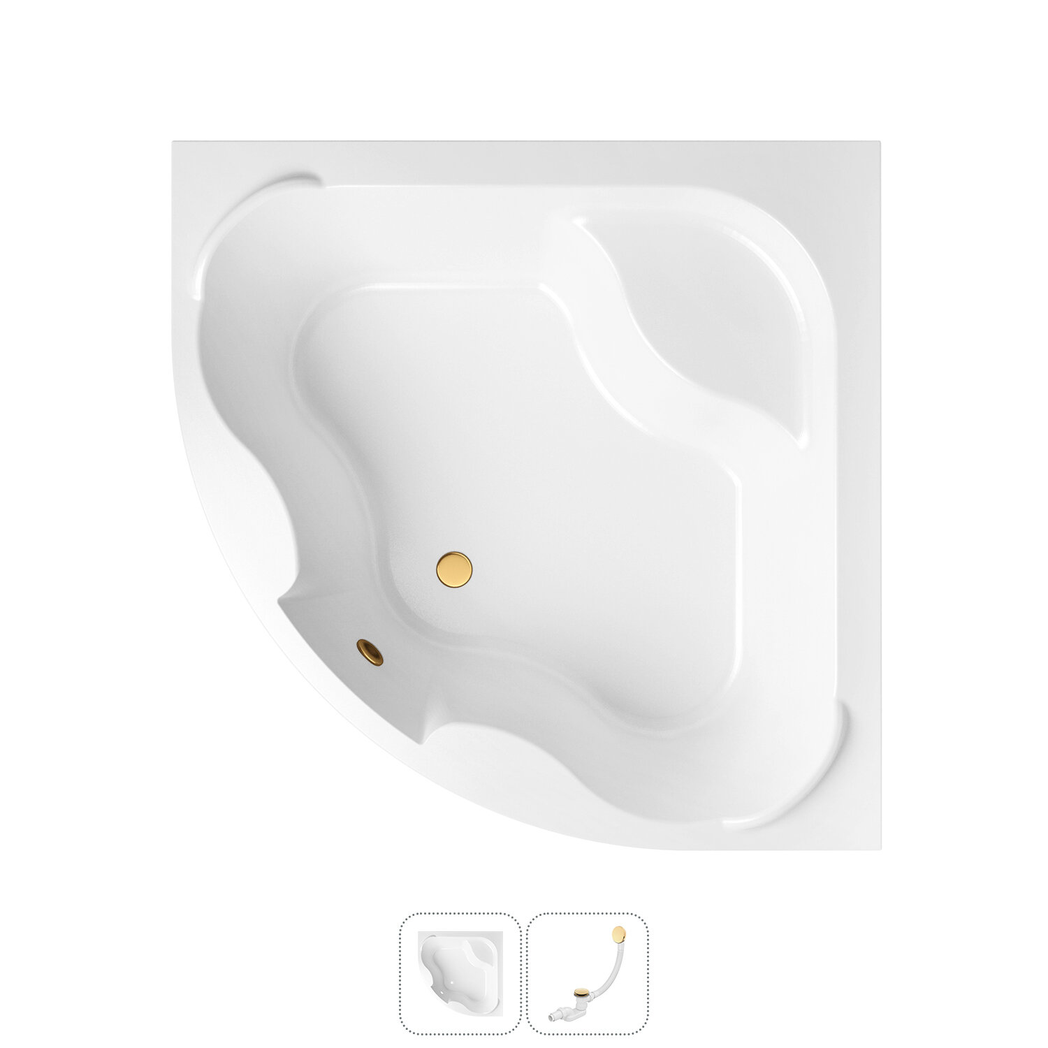 Угловая ванна акриловая 140 x 140 Lavinia Boho Aveo 202010905 в наборе 2 в 1: акриловая ванна, слив-перелив