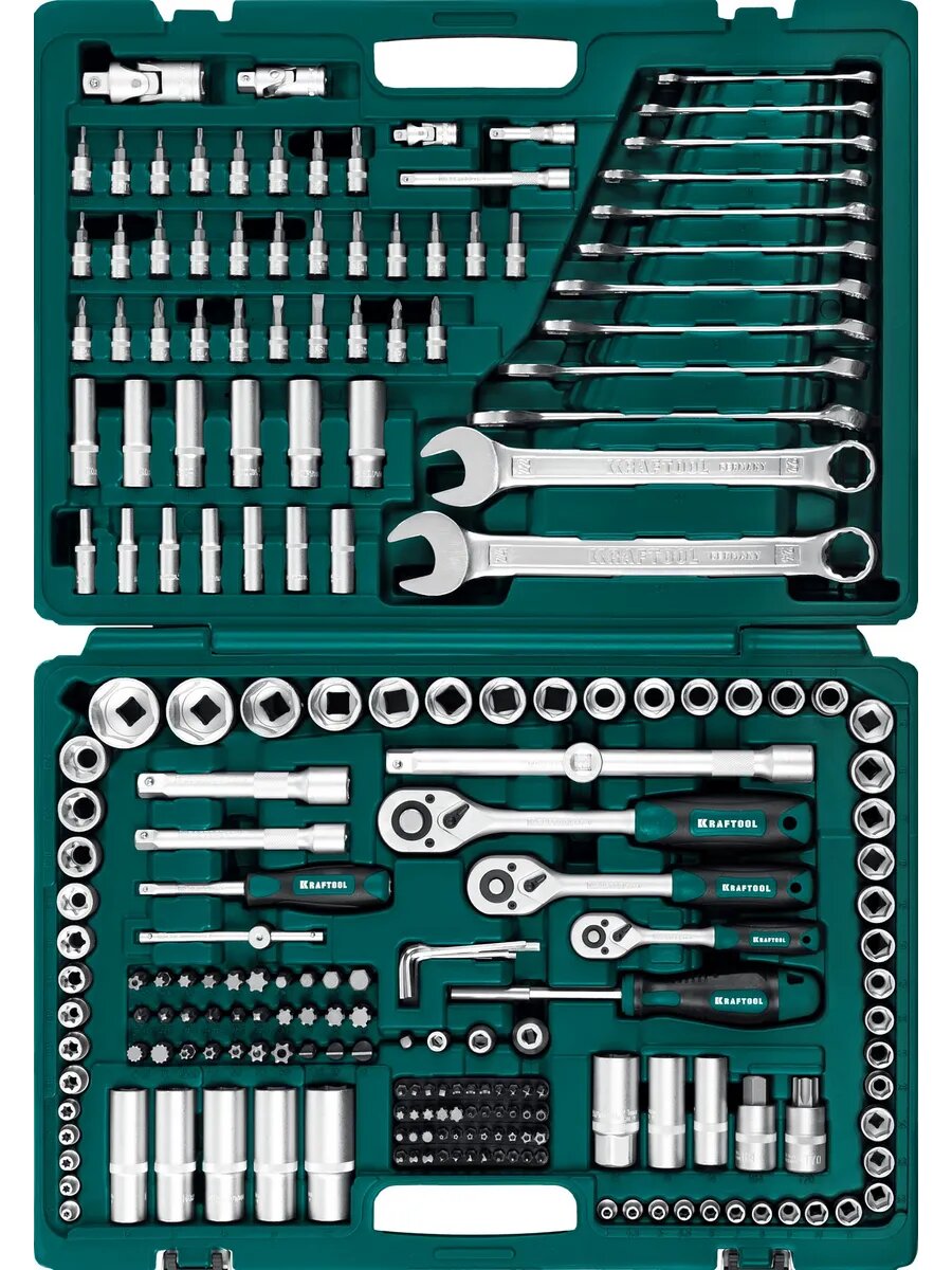 KRAFTOOL 216 предм. (1/2+3/8+1/4), набор инструмента