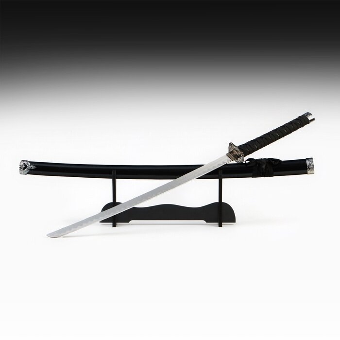 Макет оружия «Сувенирная катана на подставке. Хизока», 100 см, клинок 60 см, чёрная