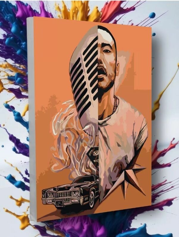 Картина по номерам Рэп Арт, Рэпер, авто, микрофон 40х50