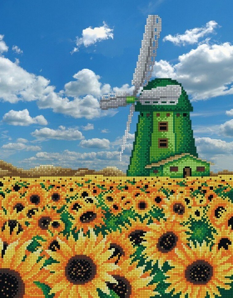 Канва/ткань с рисунком "М. П. Студия" для вышивания бисером №3 50 см х 40 см Г-153 "Мельница"