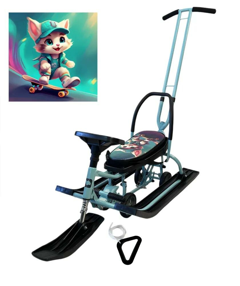 Снегокат детский Барс "Mobile" с Т-образным толкателем и колесной базой, Котик (111)