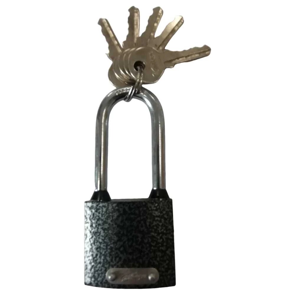 Навесной замок с длинной дужкой, 5 ключей Vantage LD1-38L, стальная дужка, чугунный корпус, автоматическое запирание