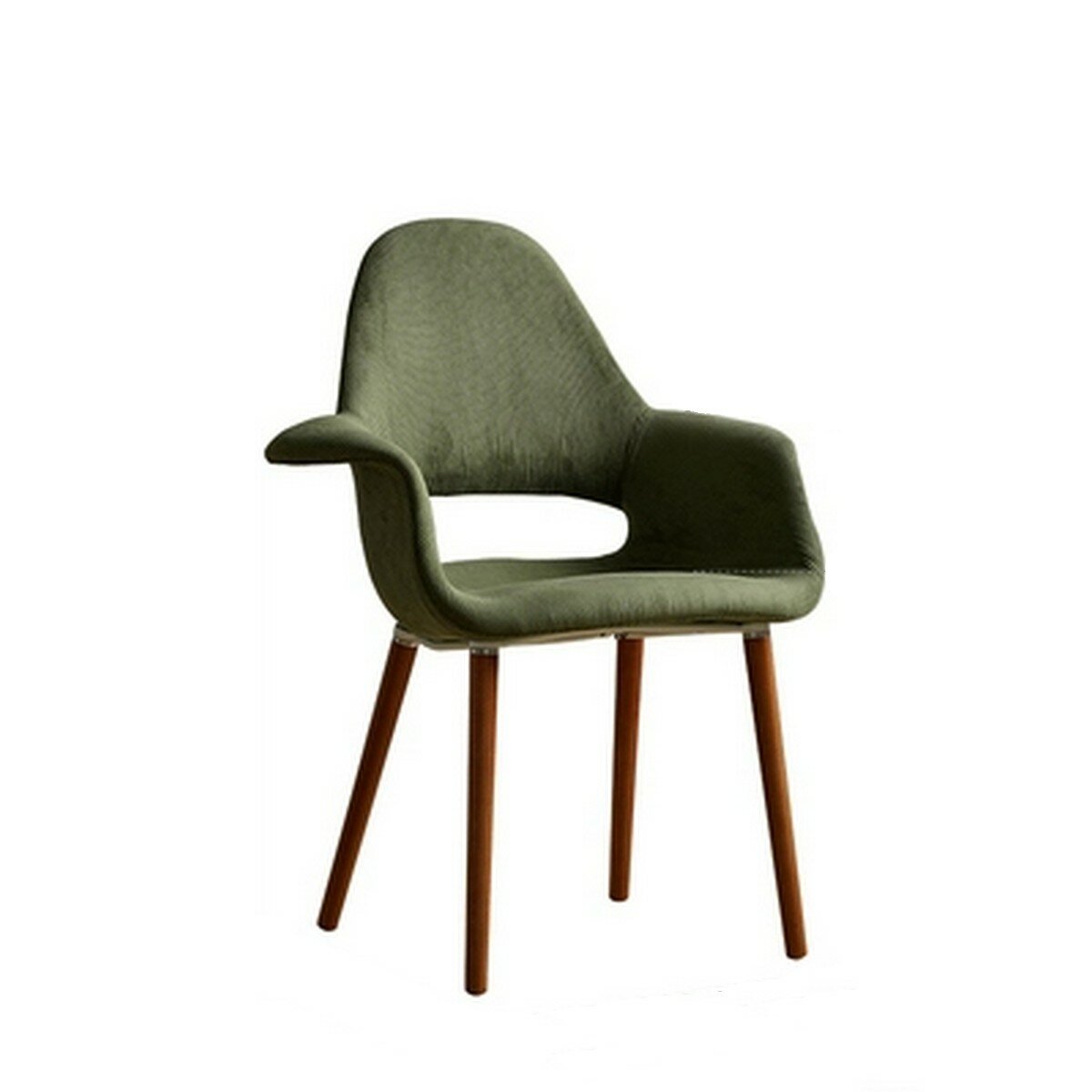 Стул Organic Chair Charles дизайн Eames & Eero Saarinen (зеленый велюр, ножки орех)