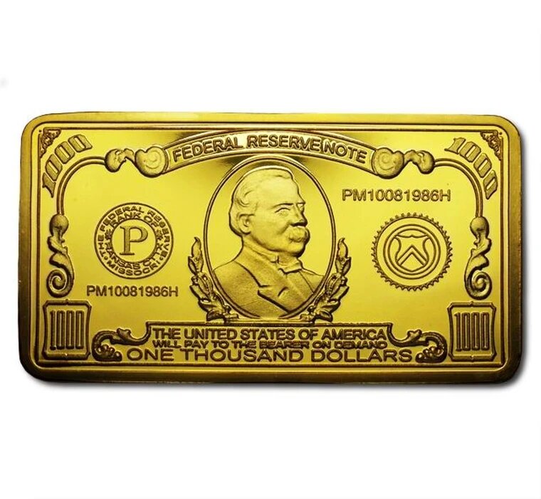 Золотой слиток США 1000 долларов сувенирная копия PROOF, банкноты и купюры редкие коллекционные