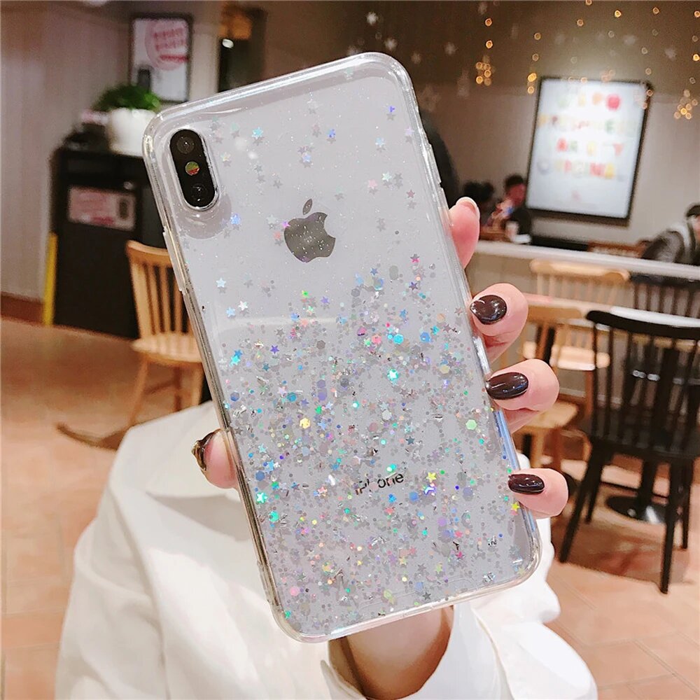 Чехол для iPhone 8 с блестками, белый, прозрачный