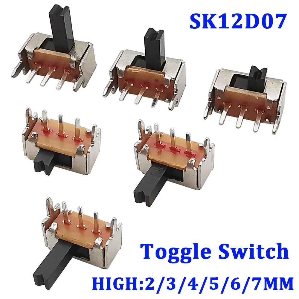 100шт Миниатюрный ползунковый переключатель SK12D07, High 2mm