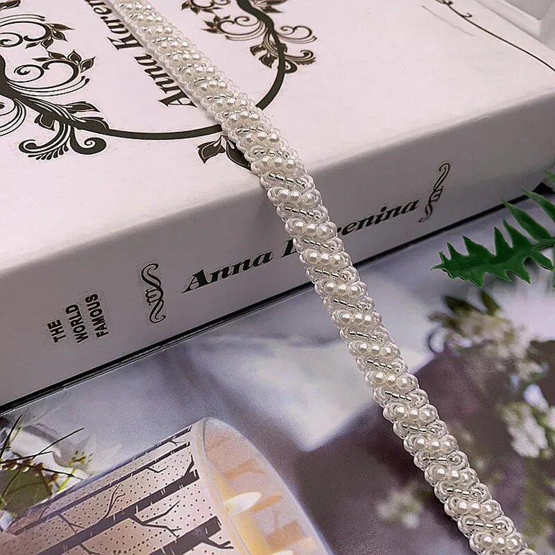 Бисерное кружево 1 ярд, полиэстер, белый/черный Серебряный, M2 off white