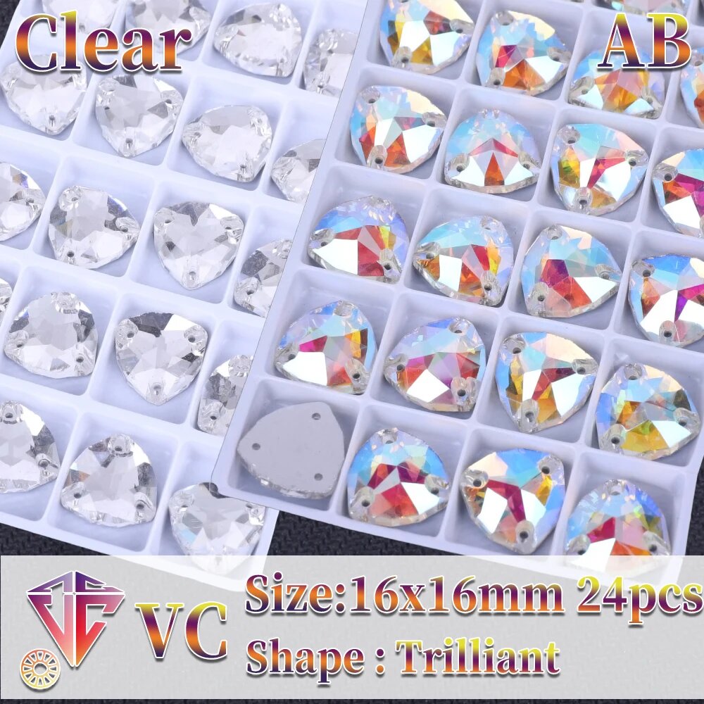 Пришивные стразы Crystal, разные формы Crystal AB, Tril.16x16mm24pcs