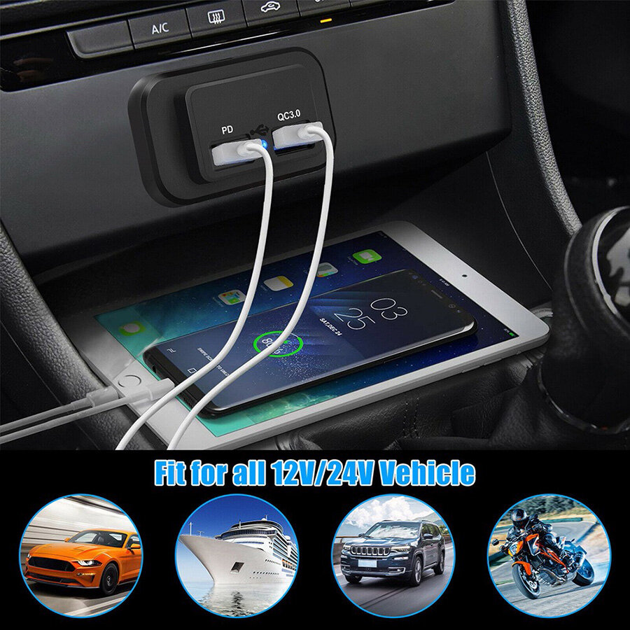 12/24В Pd+Qc3.0 Двухпортовая автомобильная розетка для быстрой зарядки RV с выходом питания 1 шт.