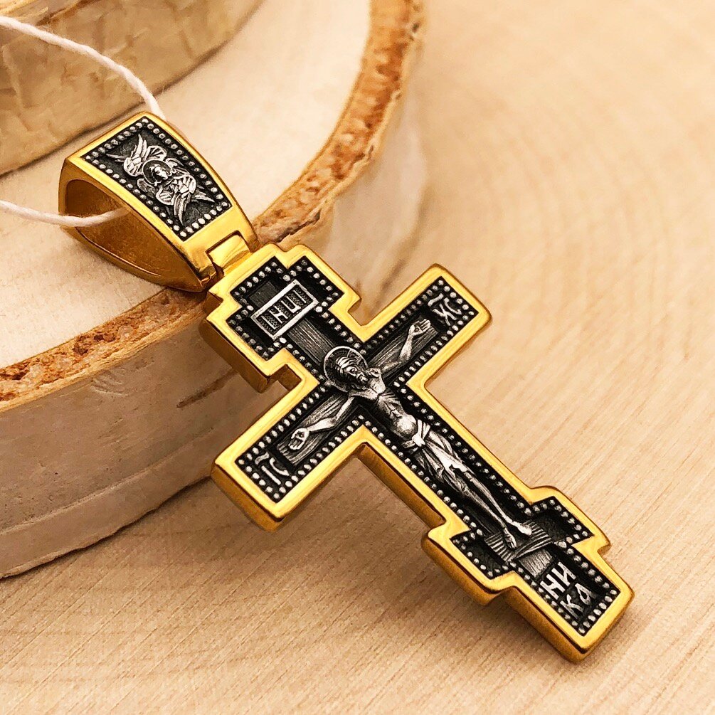 Крестик, серебро, 925 проба, чернение, золочение, оксидирование