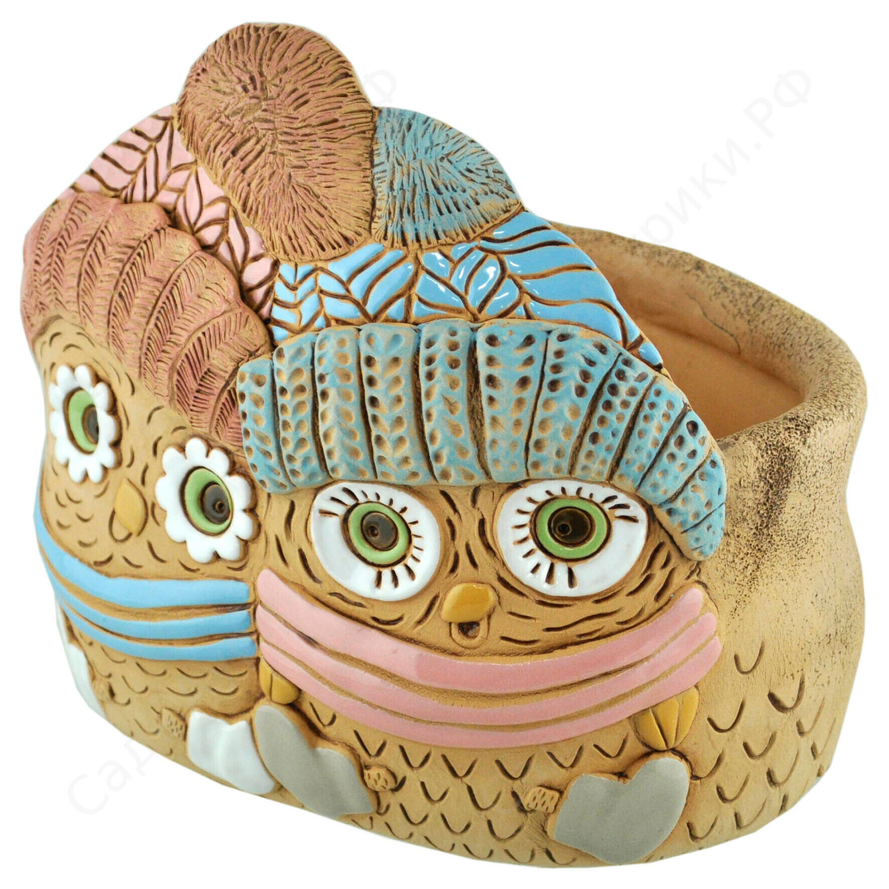 Кашпо "Совята-двойняшки", керамика, золотое, 20x14 см, высота 18 см