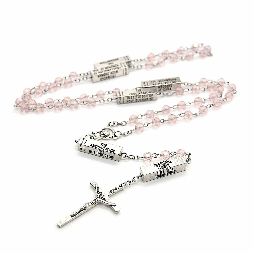 Ожерелье с молитвенным крестом Иисуса -Розовое