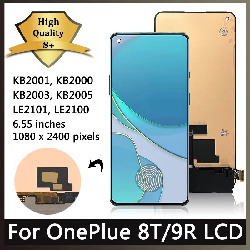 6,55 "AMOLED для Oneplus 8T 8 T KB2001 KB2000 ЖК-дисплей с сенсорным дигитайзером в сборе для Oneplus 9R 9 R LE2101 LE2100 с отпечатками пальцев