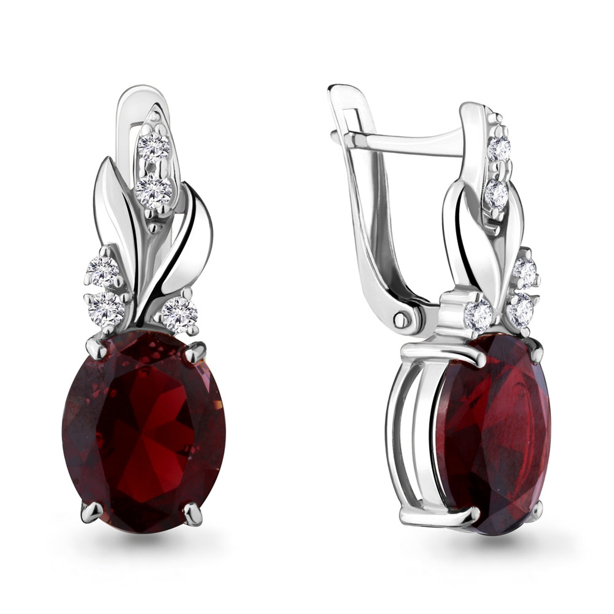 Серьги, серебро, 925 проба, родирование, фианит, гранат