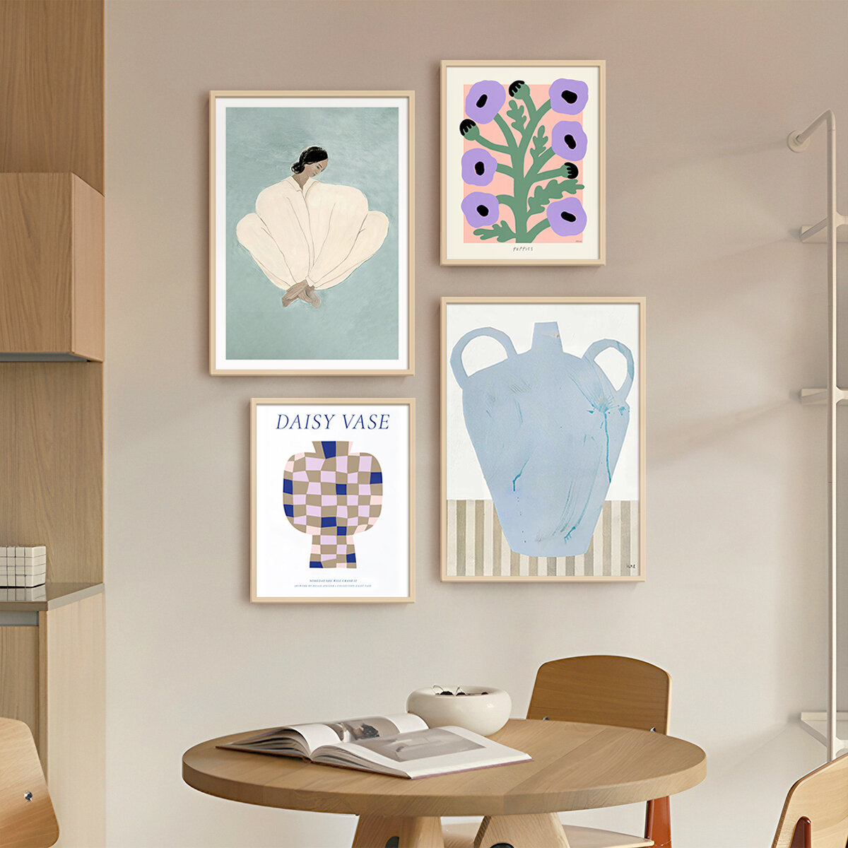 Постеры 4 шт на стену для интерьера "Голубой и фиолетовый набор"