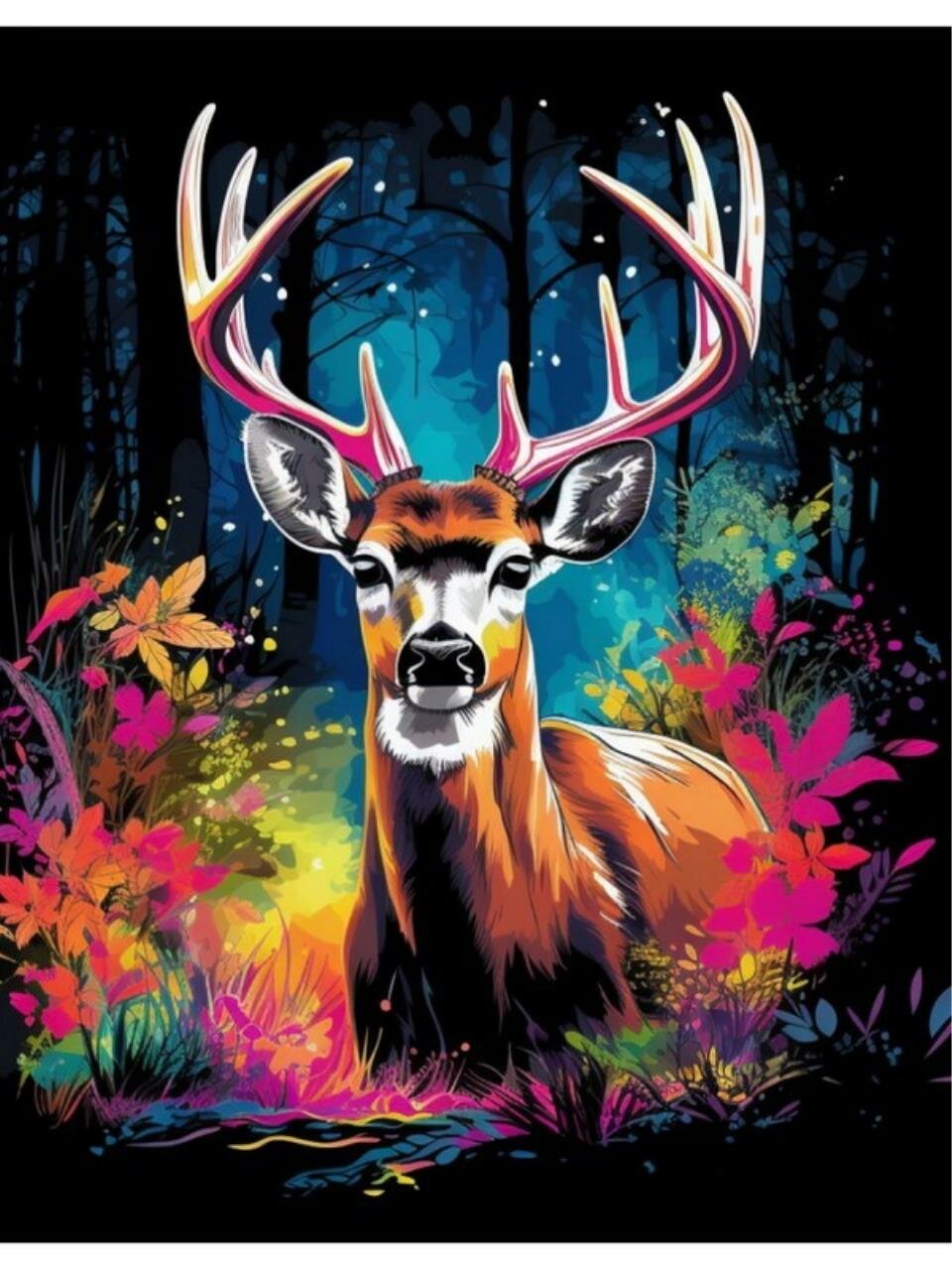 Холст с красками по номерам "Олень в лесу" (30цв.) 30х40 см, в к 42x32x3 см