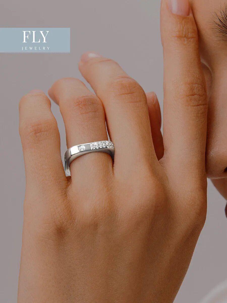 Кольцо дорожка, серебро, 925 проба, родирование, фианит