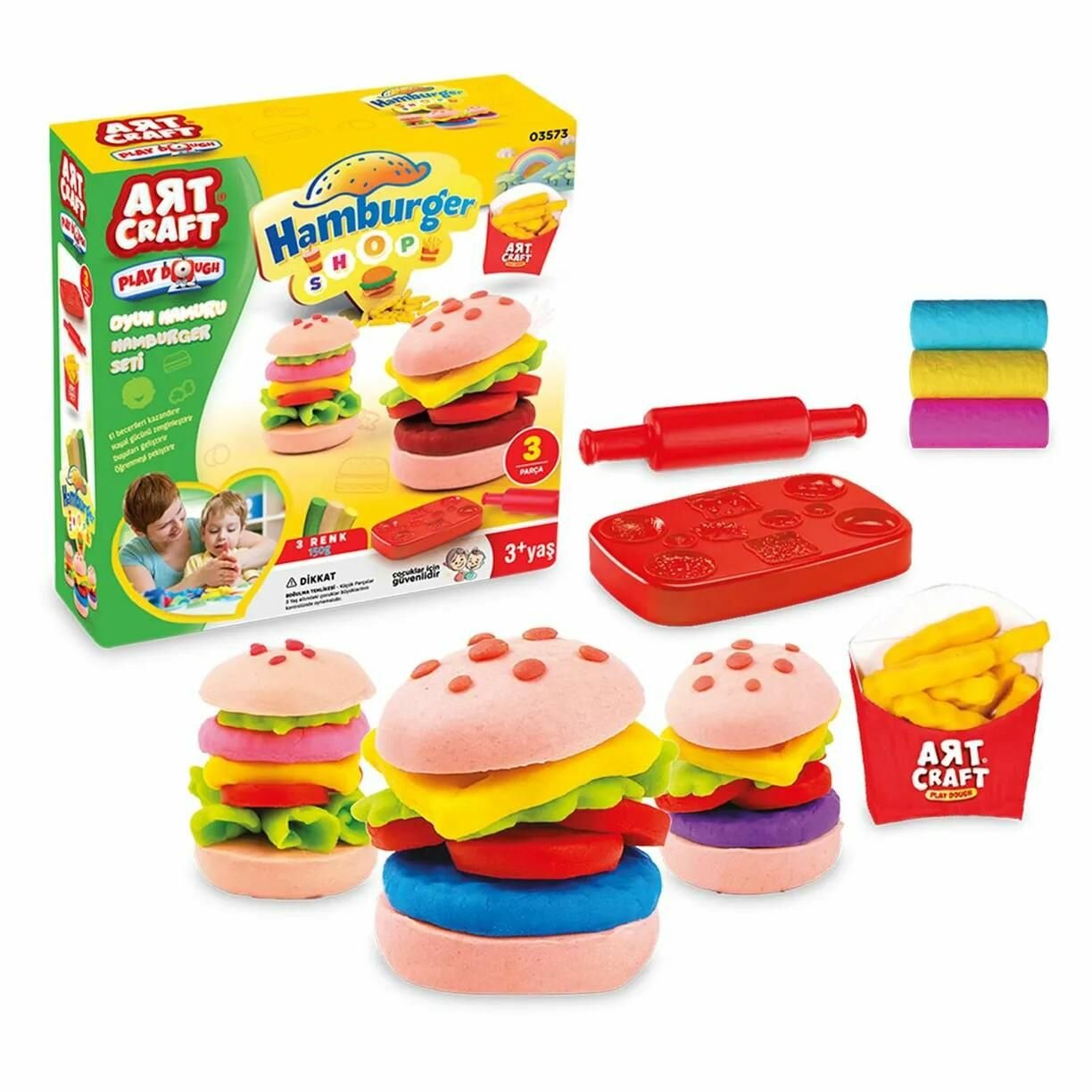 Набор для лепки AЯT CRAFT "Мини-бургерная", тесто, 3 цвета по 50 г, формочки (AЯT CRAFT-03573)
