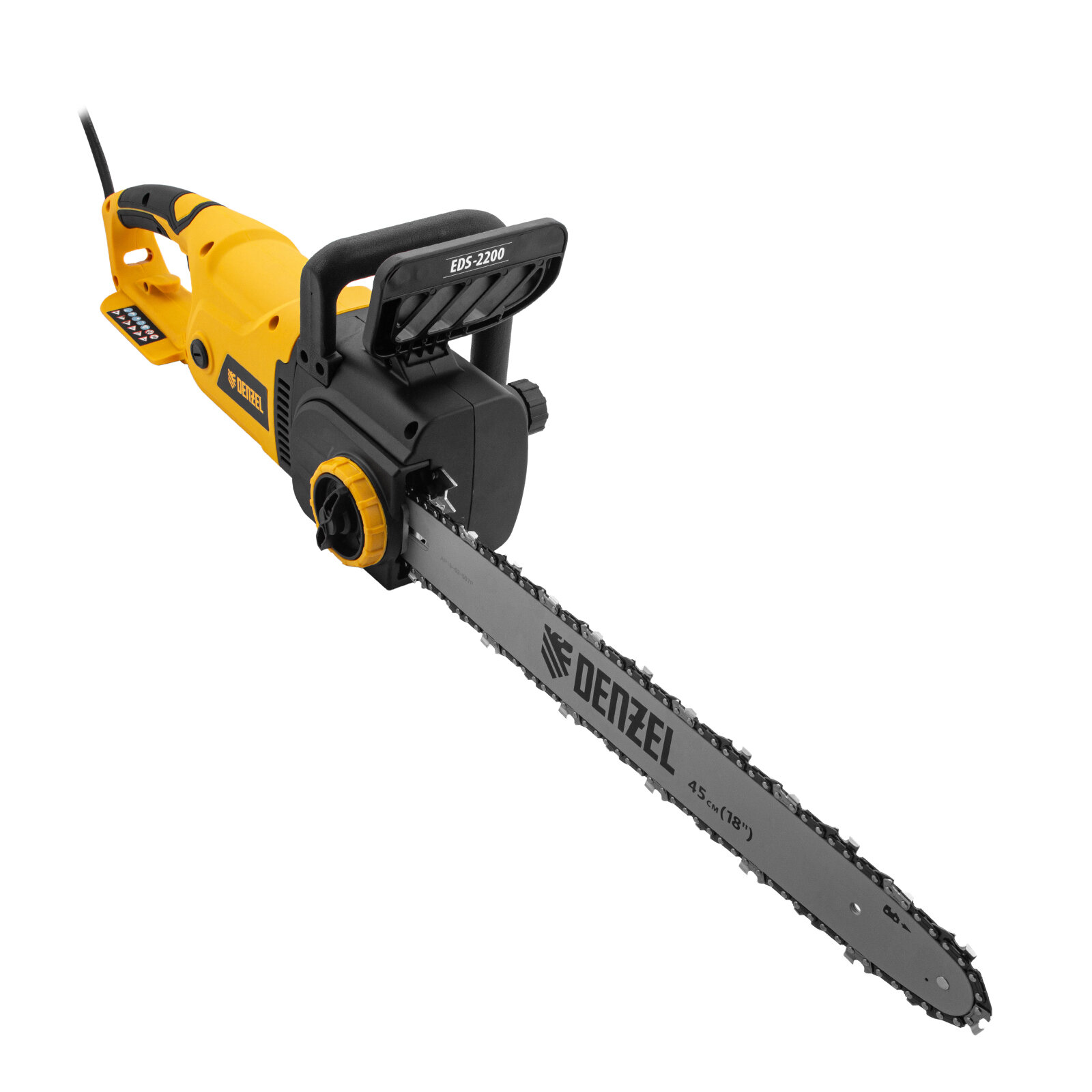 Пила цепная электрическая DENZEL EDS-2200, 2.2 кВт, продольная, шина 45 см, шаг 3/8, паз 1.3 мм, 62 звеньев (95619)