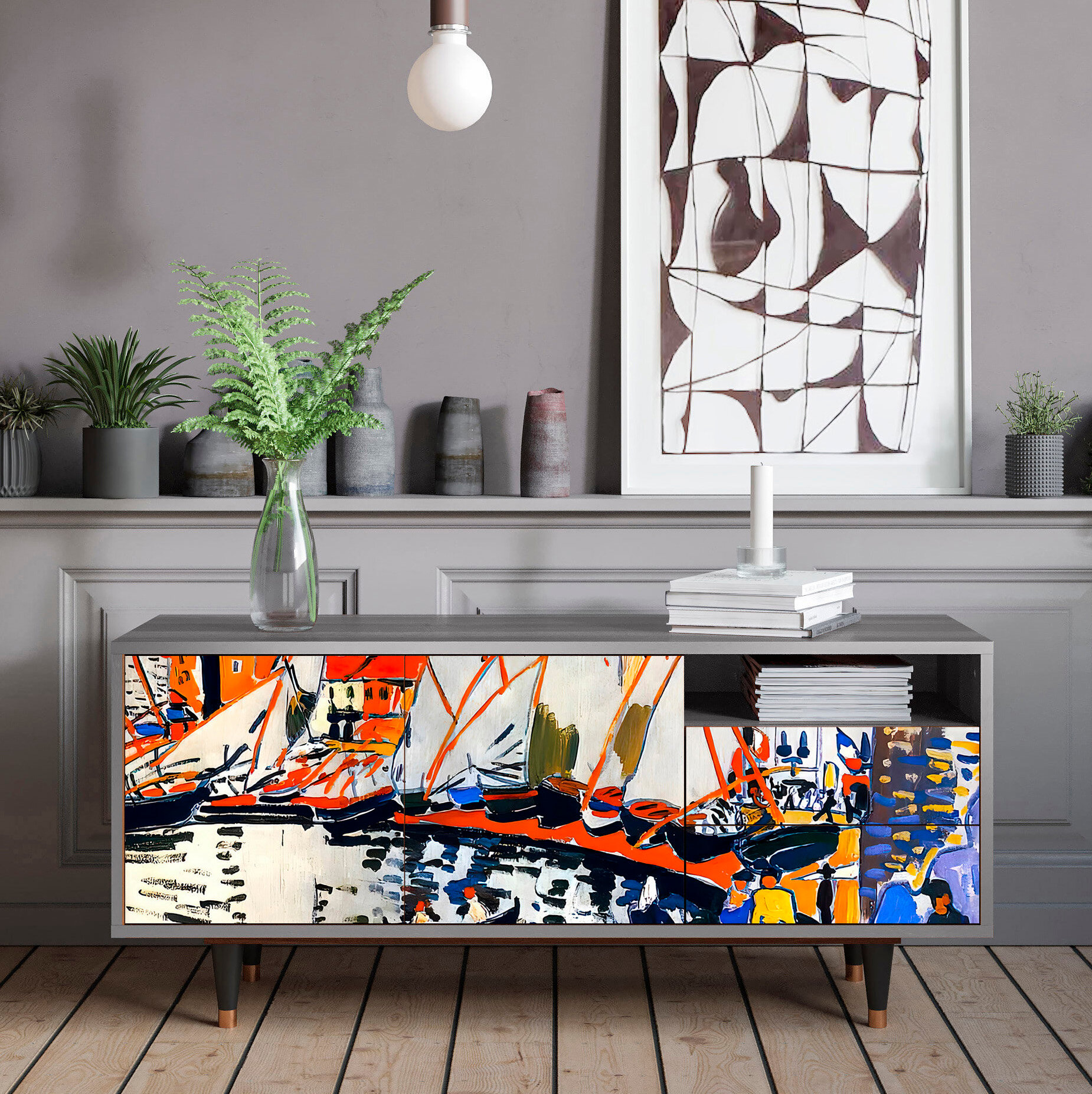 ТВ-Тумба - STORYZ - T7 Le Sechage des voiles by Andre Derain, Размер - 125 x 56 x 41 см, Цвет корпуса - , Серый