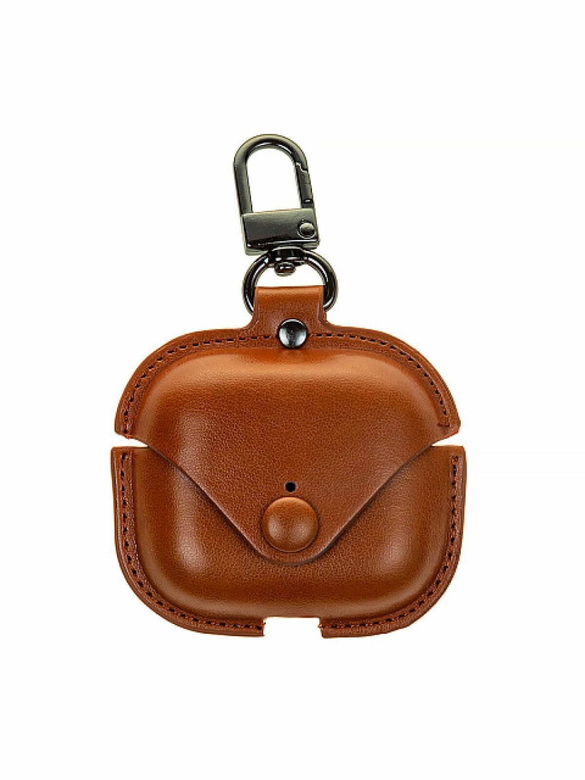 Чехол для наушников AirPods 3 ( Аирподс 3 ) на кнопке с карабином, эко кожа, коричневый