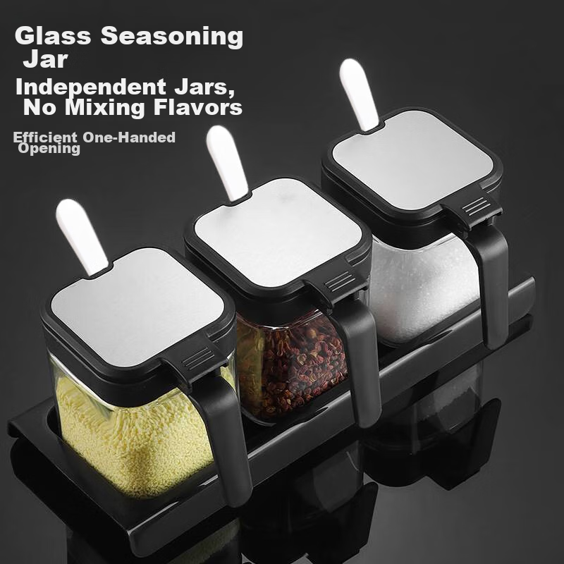 MENGTING Seasoning Container, Salt Shaker, Glass Spice Jar Set, Household Condiment Bottle, Kitchen Seasoning Box, Salt Dispenser, Spice Container