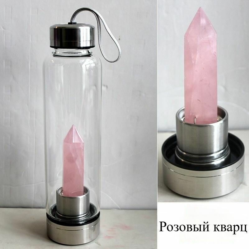 Спортивная бутылка для воды из натурального хрусталя, стеклянная бутылка для исцеления энергии кварца из натурального камня