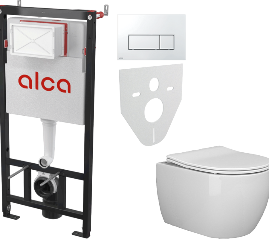 Комплект Унитаз подвесной Ceramicanova Play CN3001 с микролифтом, безободковый + Инсталляция AlcaPlast AM101/1120-4:1 RU M571-0001 кнопка смыва хром