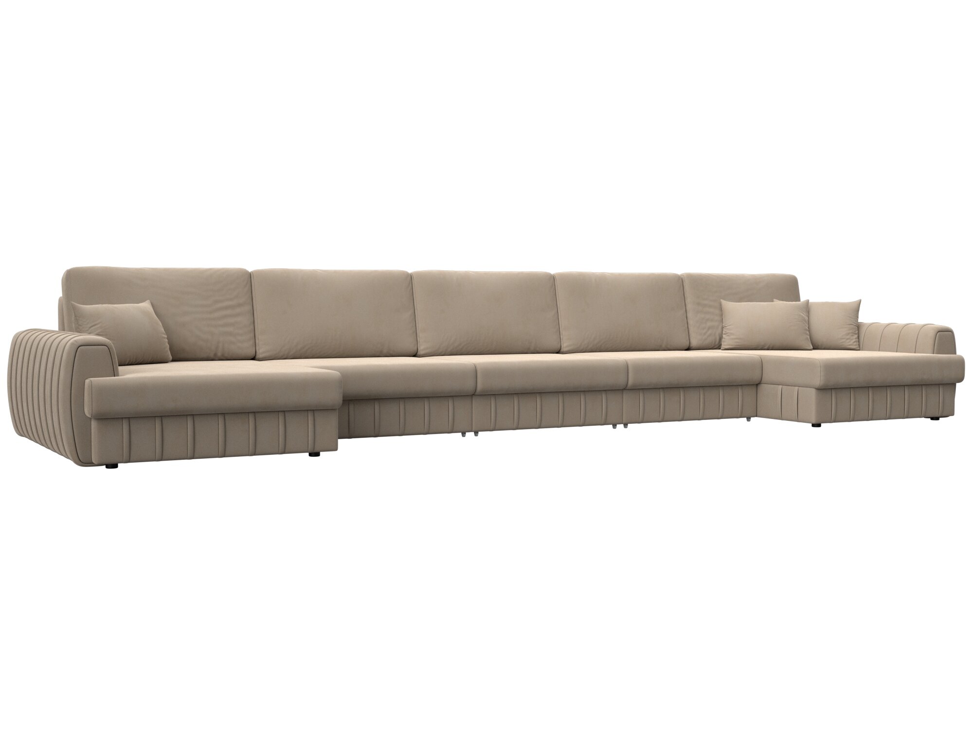 Диван П-образный Лига-057 НПБ Мега, 10-местный, размер: 530х162см, спальное место: 162х243см, велюр SEVEN 729 бежевый