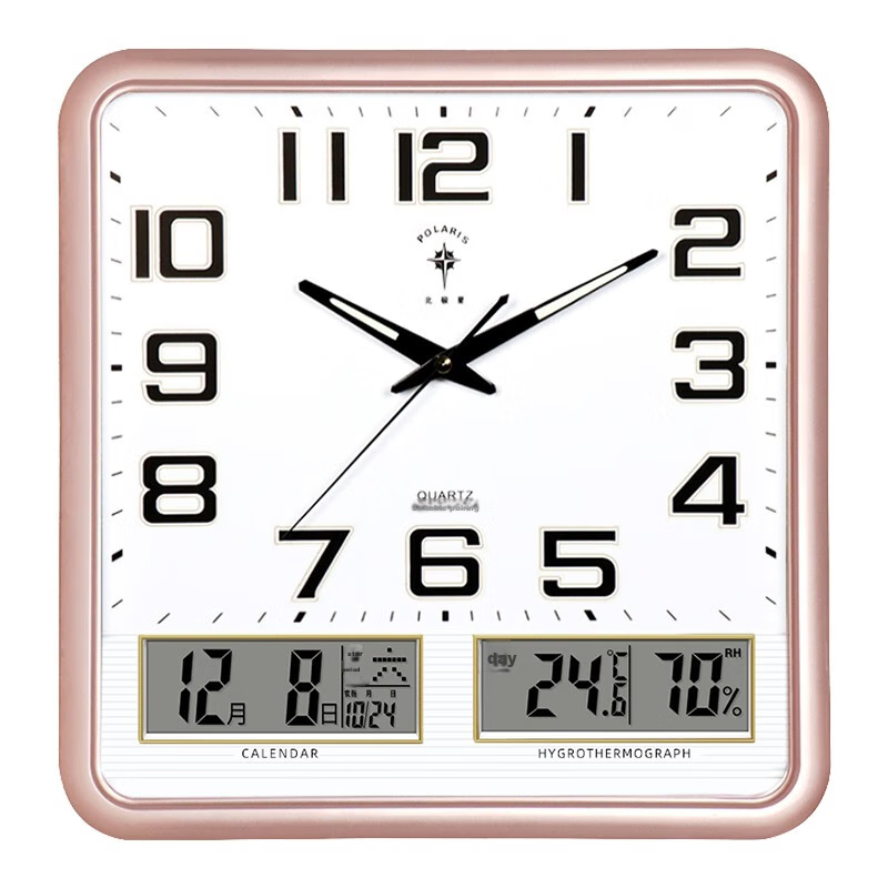 Polaris Wall Clock, Perpetual Calendar, Temperature And Humidity Meter, Creative Living Room Calendar, Wall Clock, Luminous Quartz Clock, Gold, 36*35cm