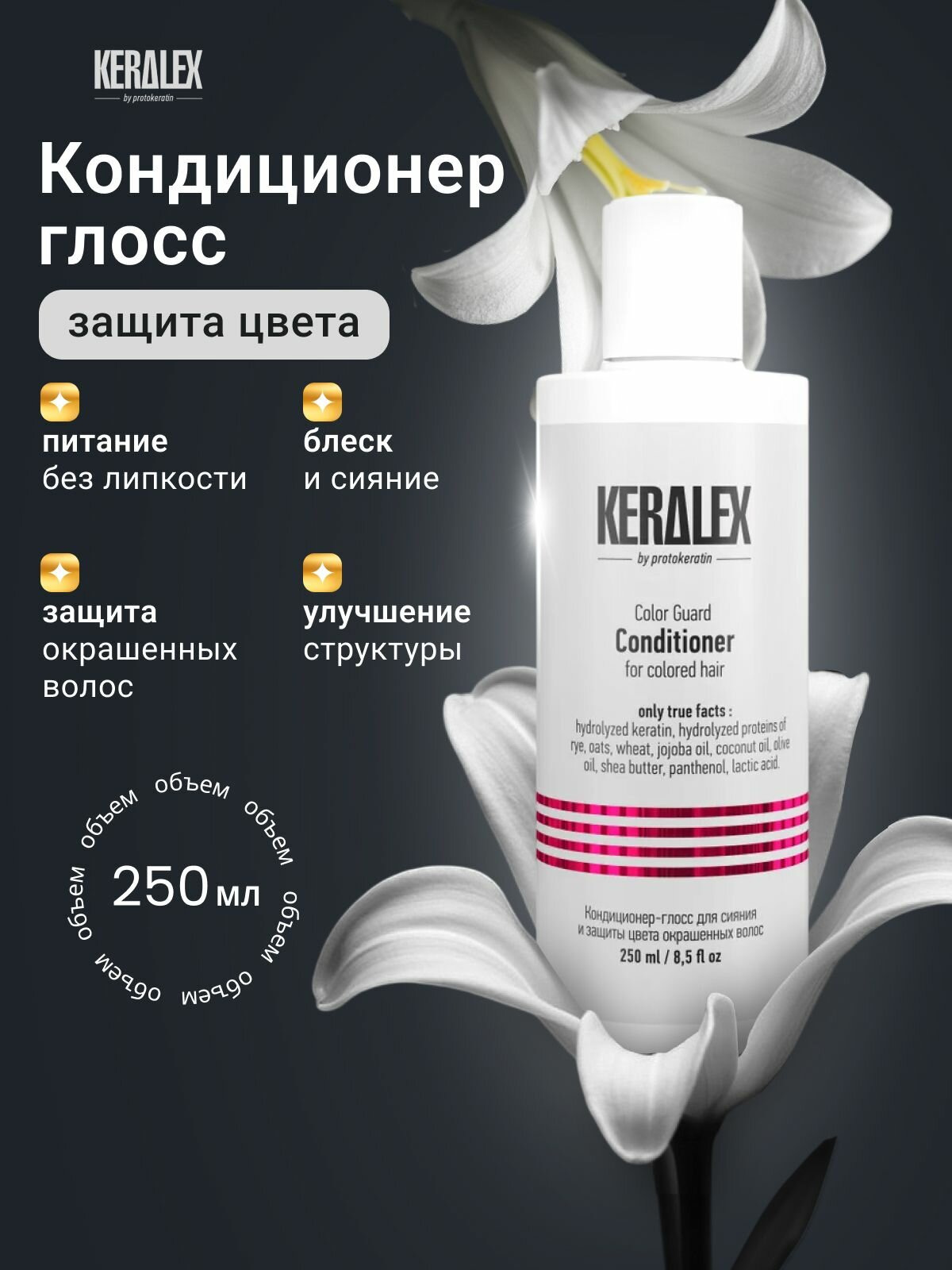 Кондиционер-глосс для сияния и защиты цвета окрашенных волос 250ml/ Keralex