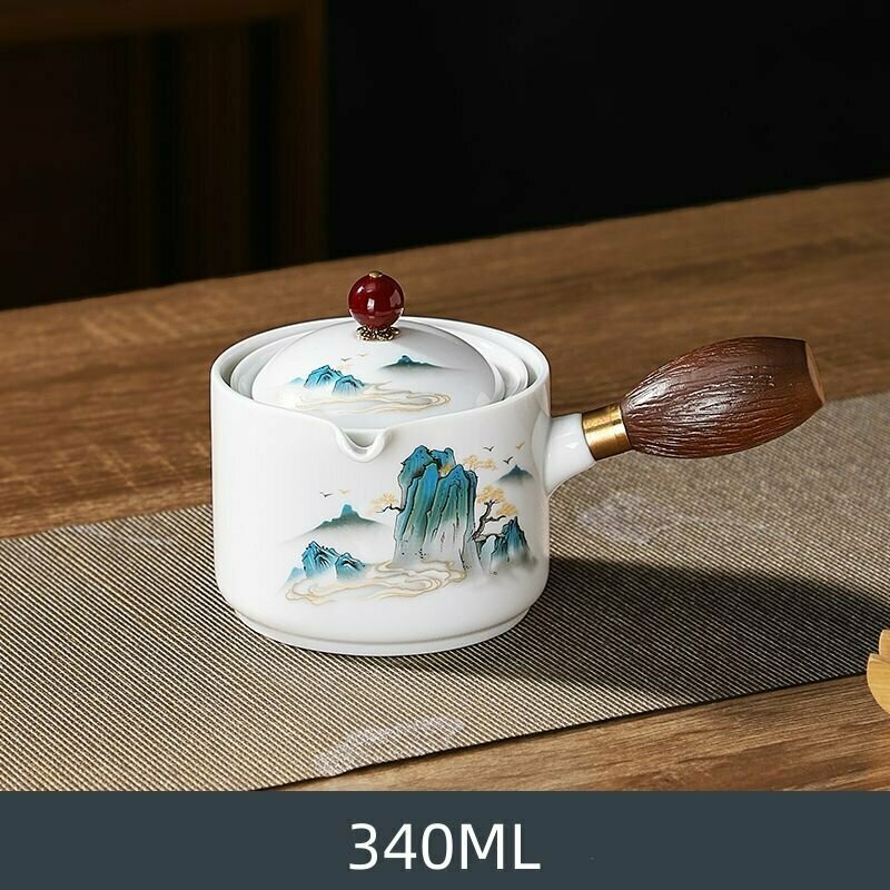 Чайник заварочный "Автоматически вращающаяся бамбуковая чайная платформа", керамика,