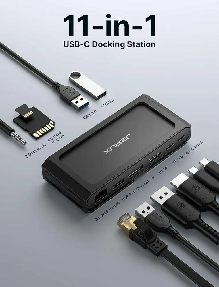 Док-станция JSAUX для Steam Deck, USB-C 11 в 1, HDMI 8К, 30Гц, PD100Вт, Gigabit Ethernet