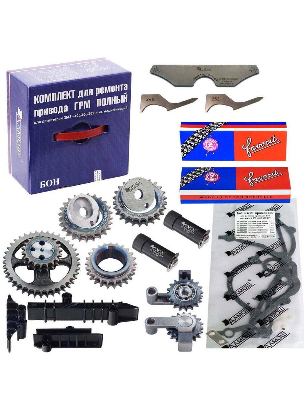 Ремкомплект ГРМ для а/м ГАЗ 405,409 дв. "БОН" "Мастер фаза"+ звезды ГРМ Евро-3 цепи втул.-рол. CZ, т