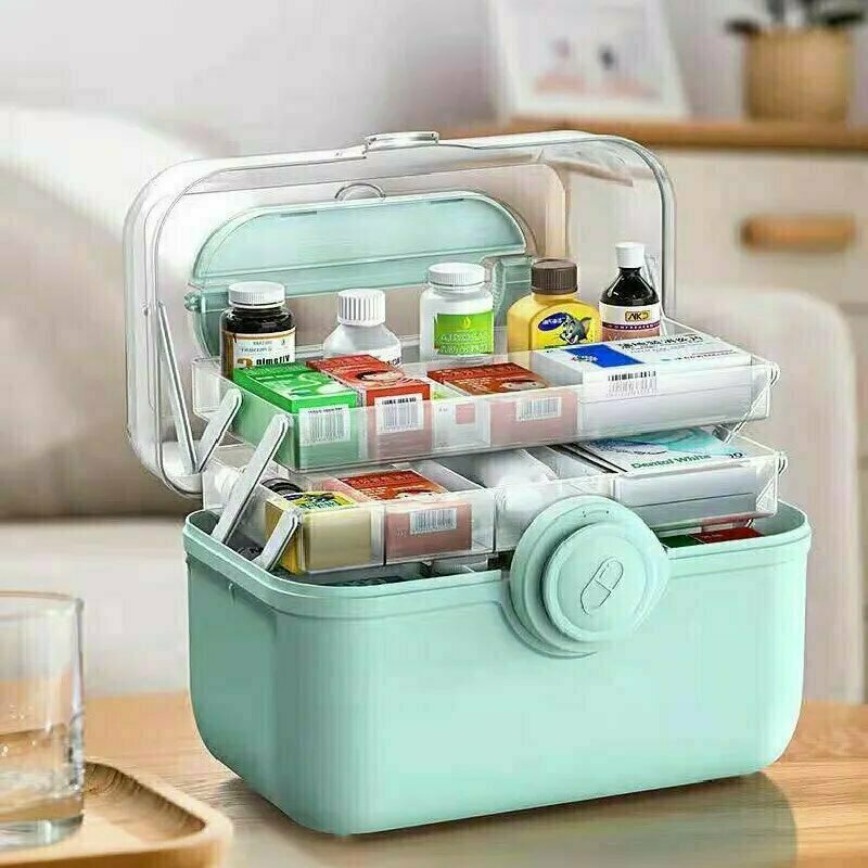 Коробка для хранения лекарств имеет длину 34 см, ширину 22,5 см и высоту 22,5 см. L Светло-зеленый