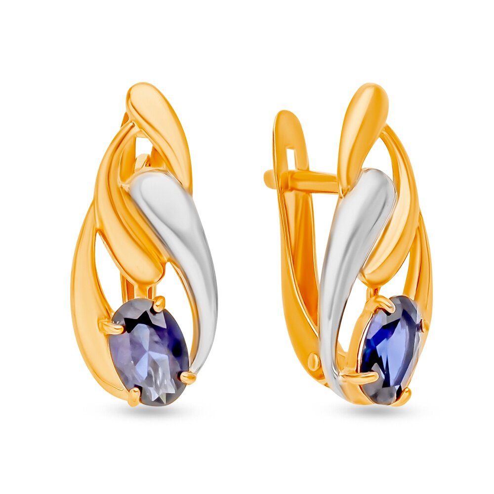 Серьги, красное золото, 585 проба, родирование, сапфир синтетический