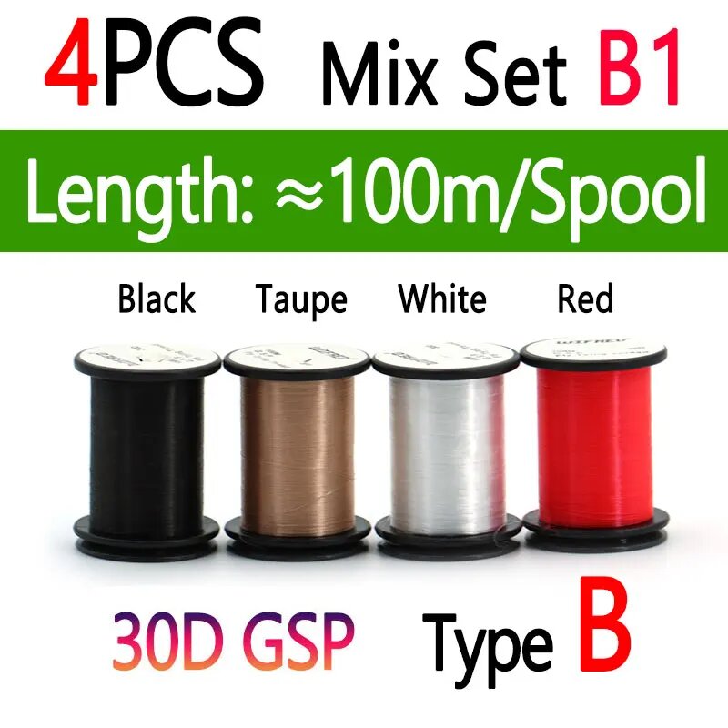 Bimoo 30D GSP нить для вязания мушек 100 м 4PCS Mix Set B1